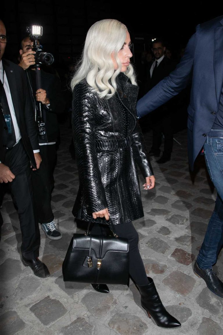 Lady Gaga In A Black Leather Jacket Attends The Celine Show During The Paris Fashion Week In