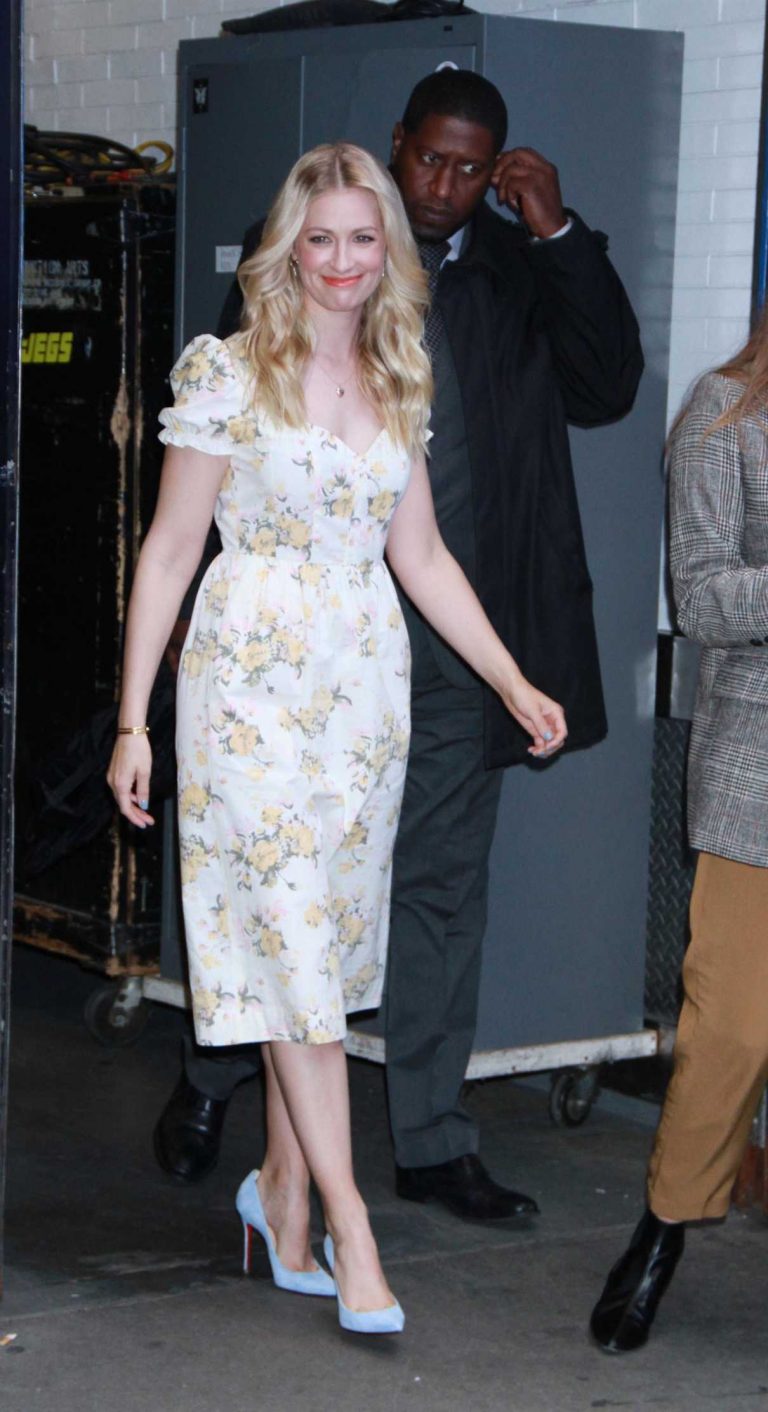 Beth Behrs in a White Floral Dress Leaves ABC Studios in New York City ...