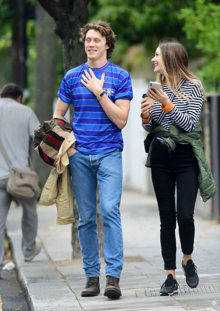 George MacKay in a Blue Striped T-Shirt Was Seen Out with His ...