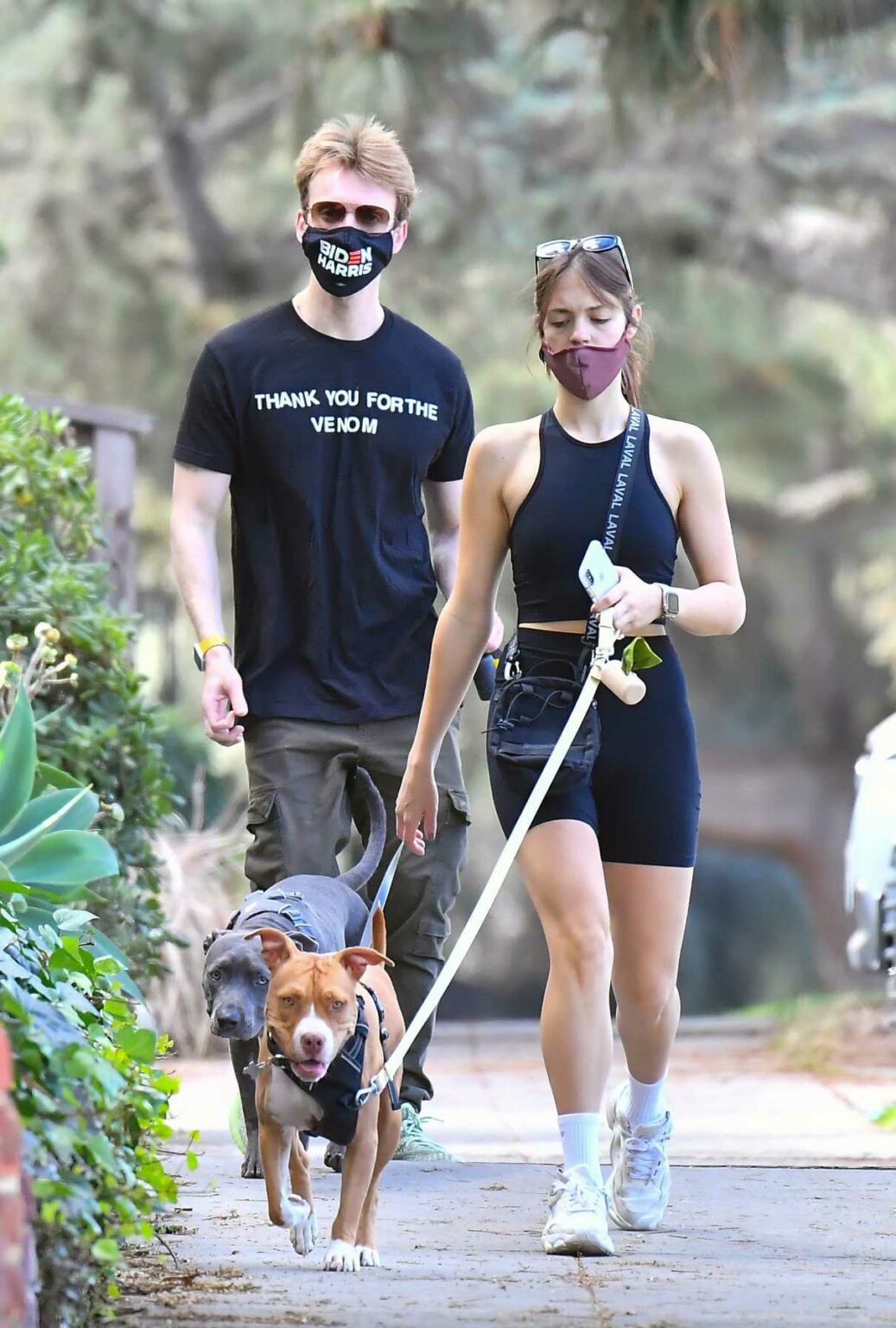 Claudia Sulewski in a Black Top Walks Her Dog Out with Finneas O ...
