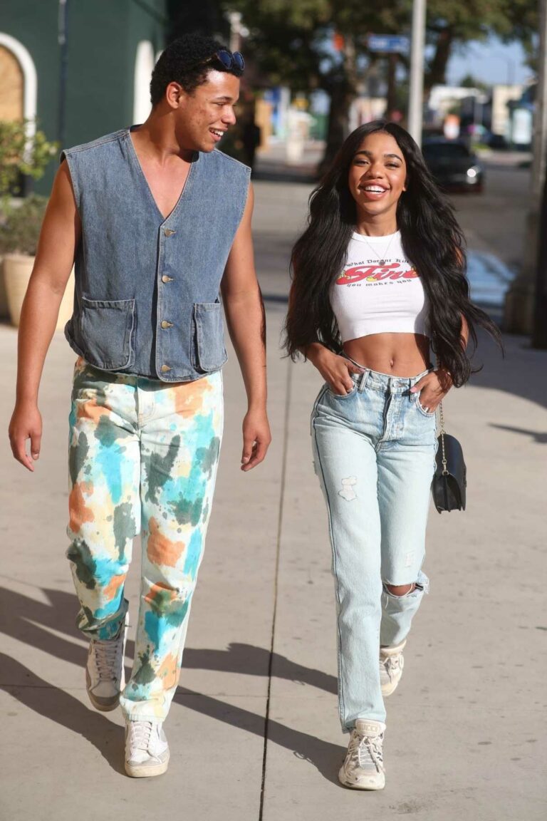 Teala Dunn in a Blue Ripped Jeans Was Seen Out with a Friend on Melrose Place in West Hollywood ...