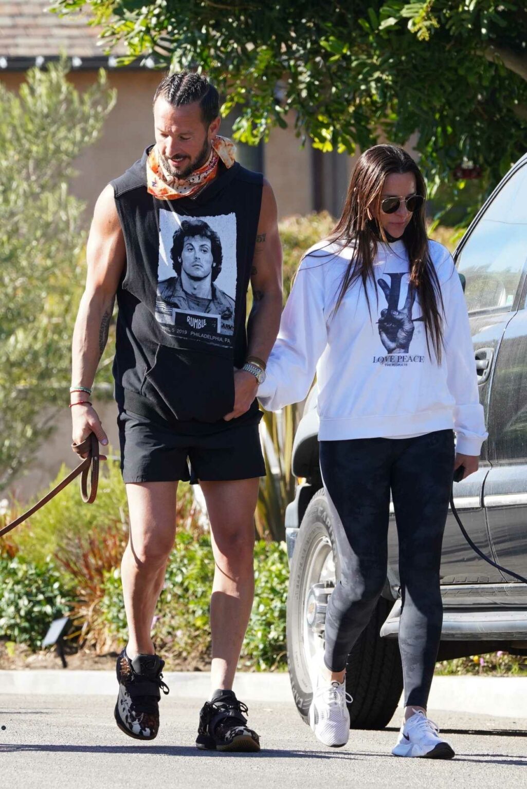 Laura Lentz in a White Sweatshirt Out with Her Husband Walks Her Dogs ...