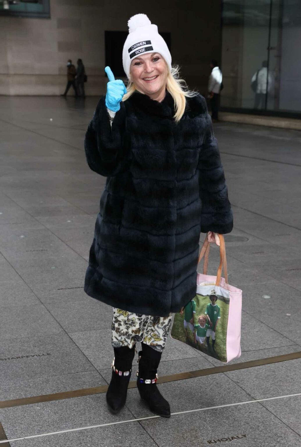 Vanessa Feltz in a Black Fur Coat Arrives at the BBC Broadcasting House ...