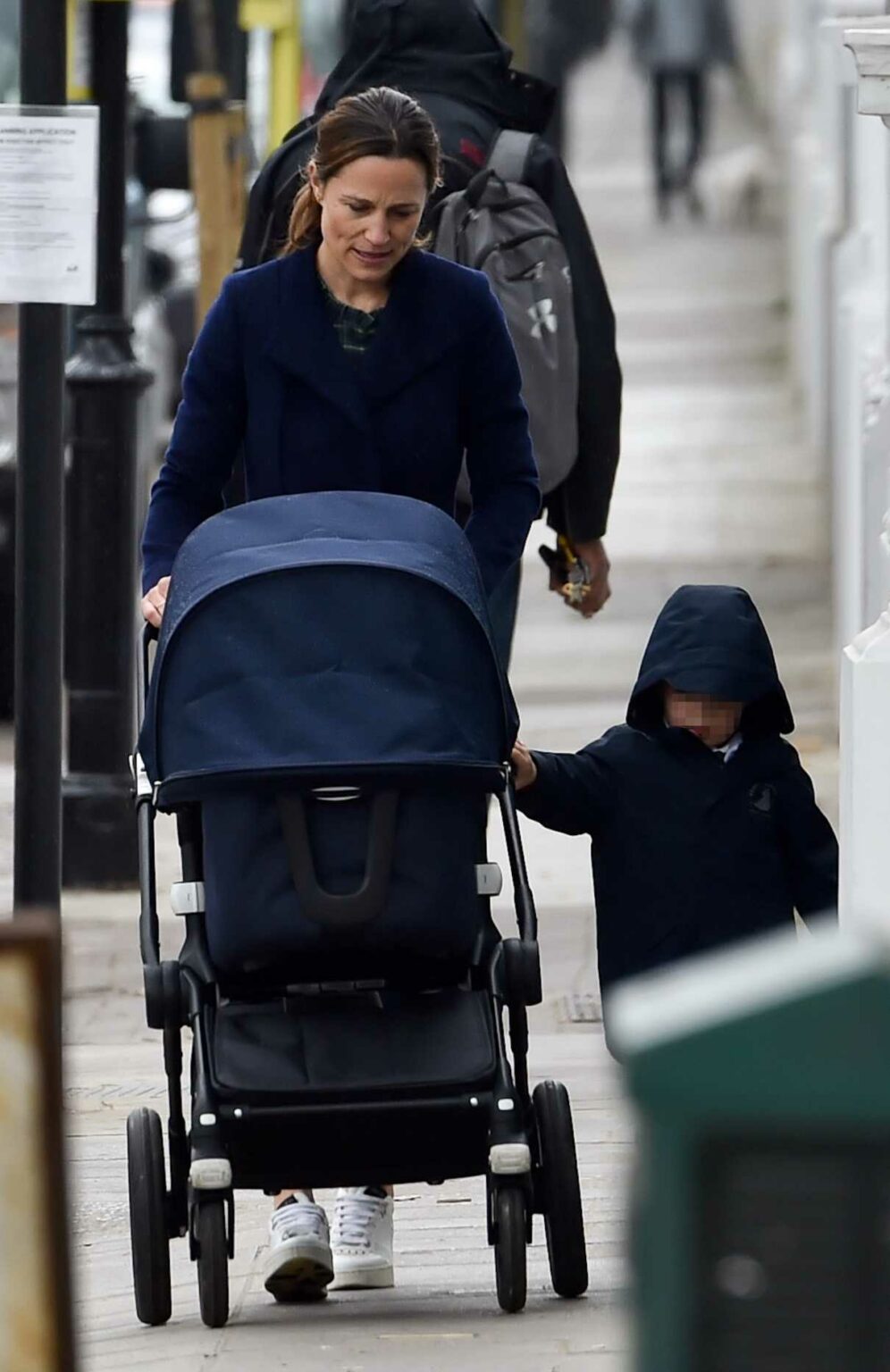 Pippa Middleton in a Blue Coat Pushing Newborn Daughter Grace in Her ...