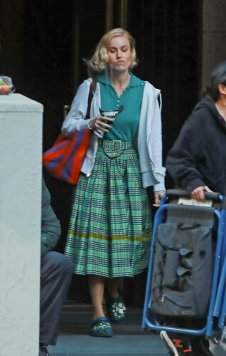 Brie Larson in a Green Plaid Skirt Arrives on the Set of Upcoming ...