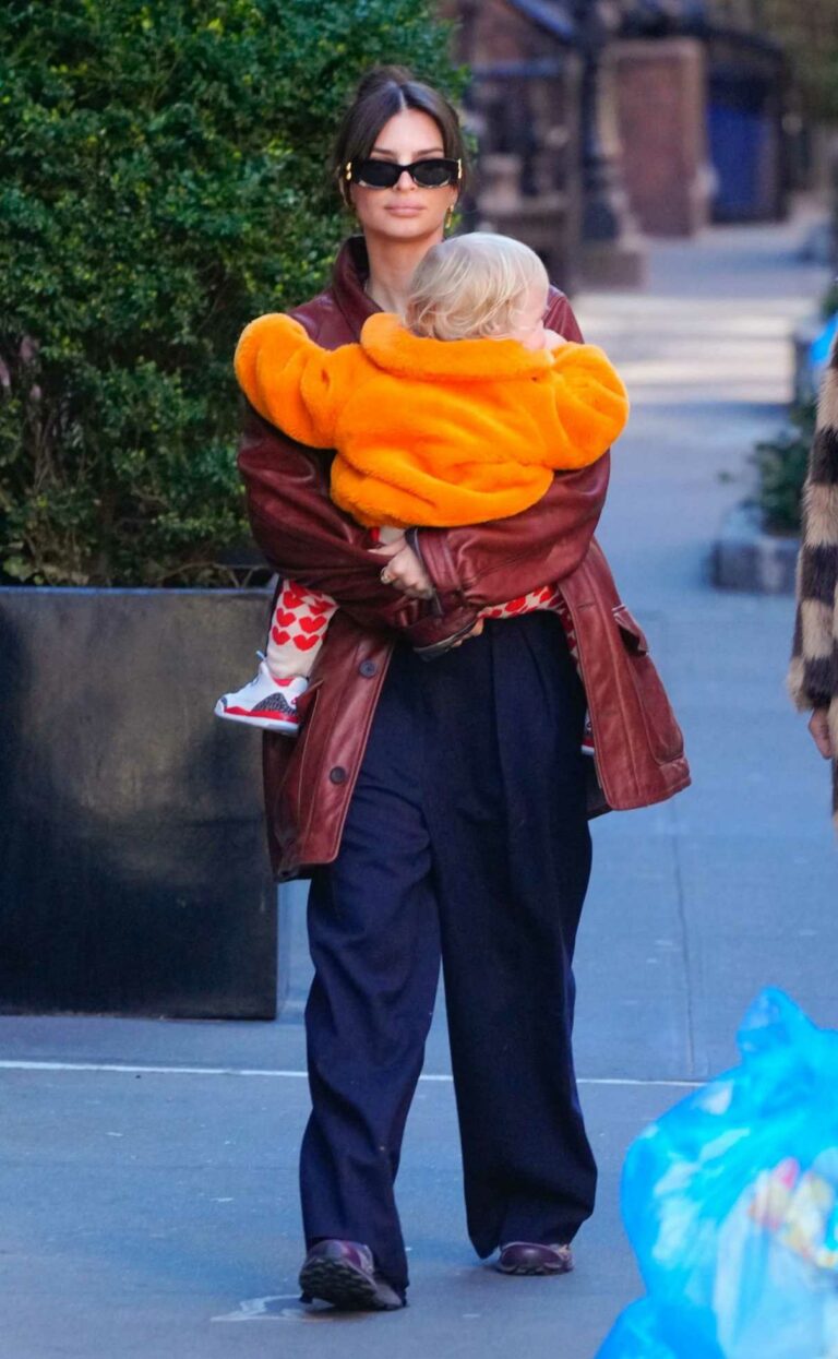 Emily Ratajkowski in a Red Leather Jacket Was Seen Out with Her Son ...